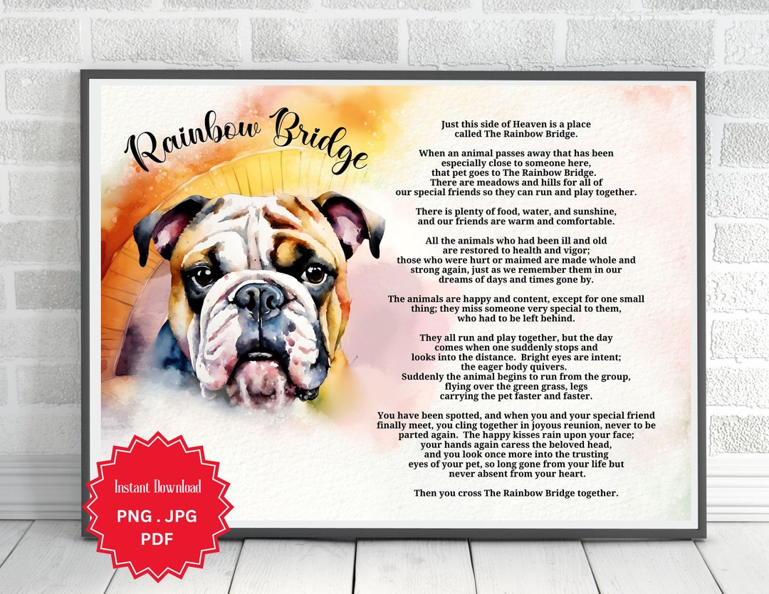 Bulldog Rainbow Bridge Poem Print: Pet Loss Sympathy Gift (digital ...