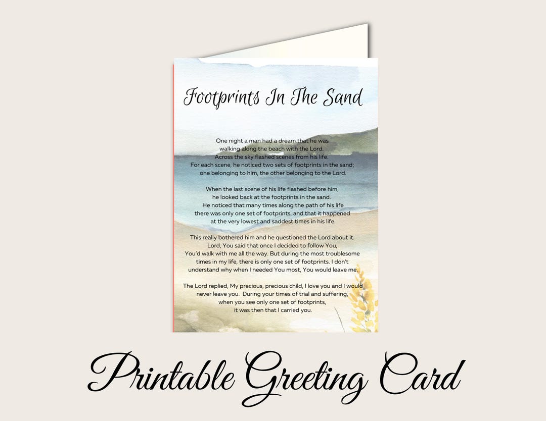 Footprints in the Sand, Printable Greeting Card, Nature Printable ...