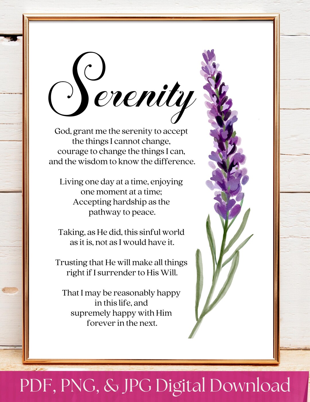 Serenity Prayer Printable Wall Art: Lavender Watercolor Christian Poem ...