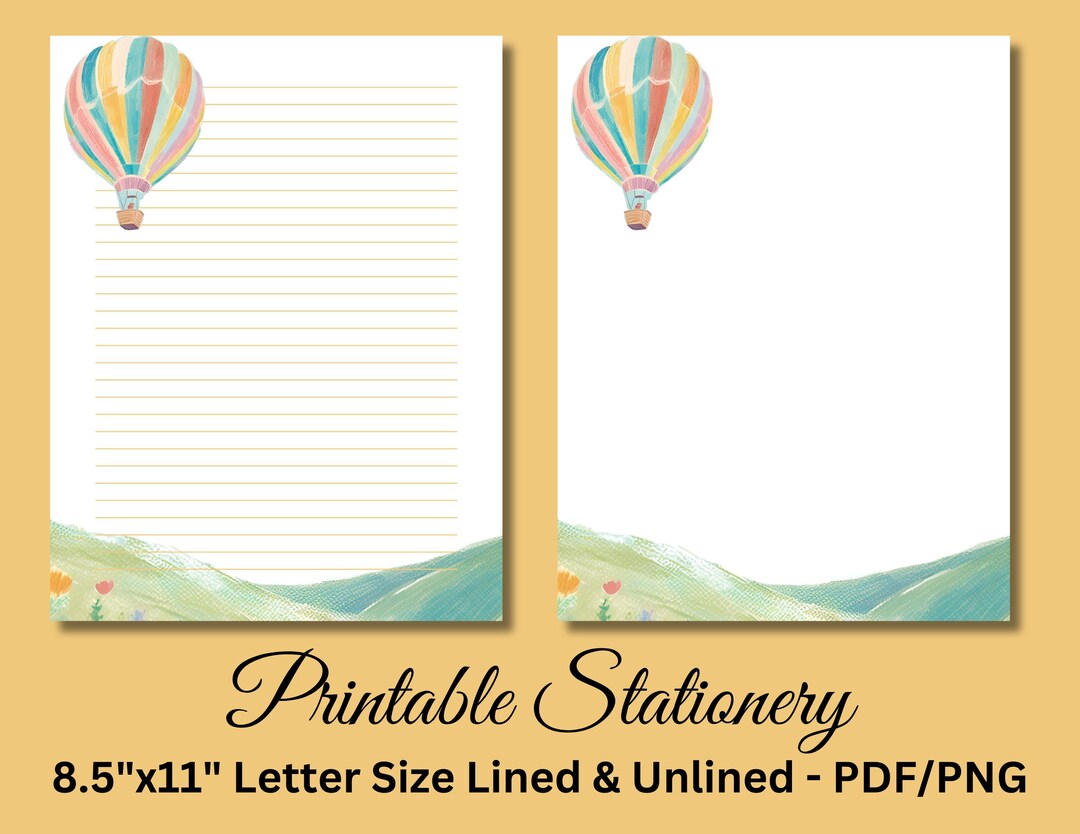 Hot Air Balloon Stationery: Whimsical Letter Writing Paper (PDF/PNG) - Etsy