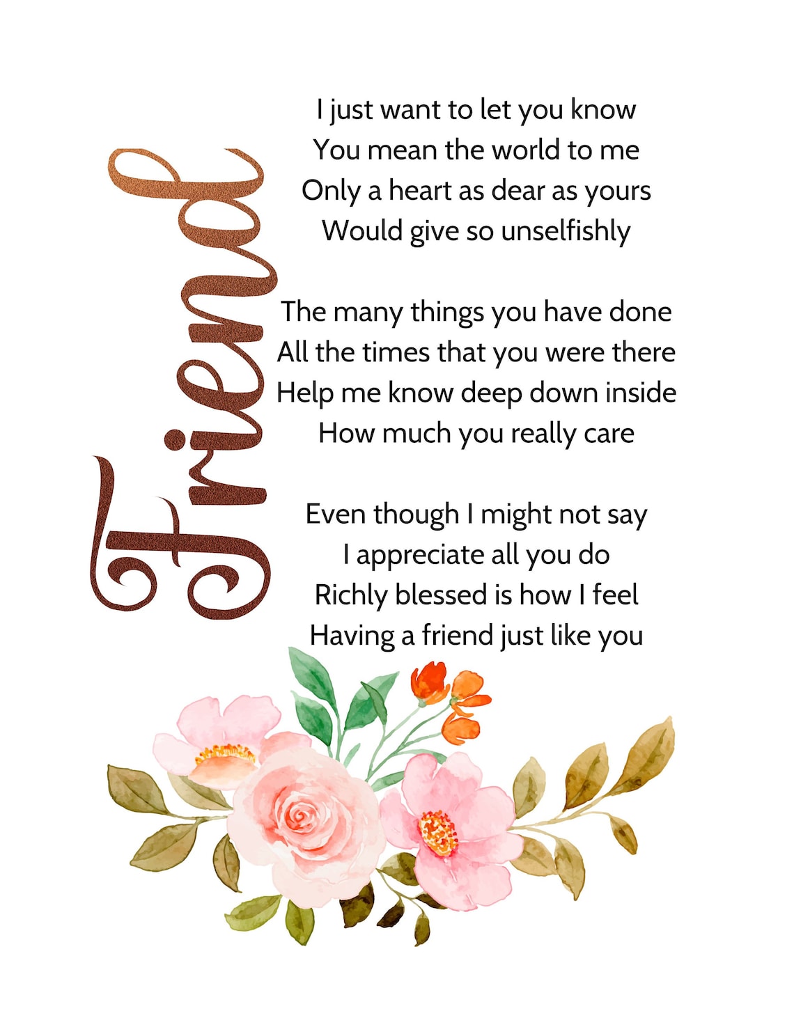 Friendship Poem, Printable, Friend Poem, Minimal Design,friendship Gift ...