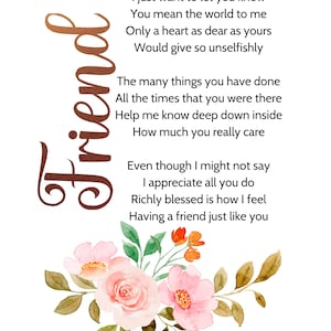 Friendship Poem, Printable, Friend Poem, Minimal Design,friendship Gift ...