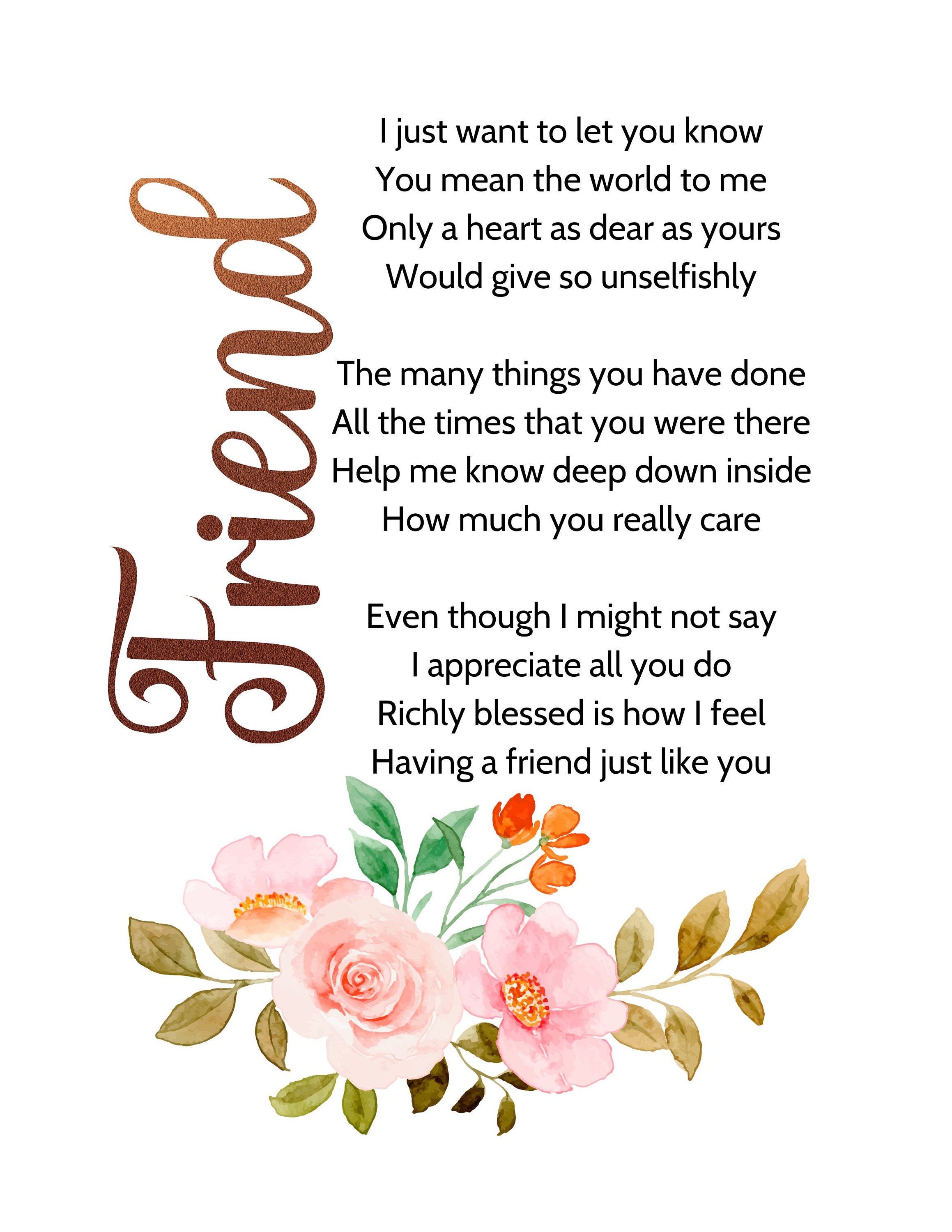 Friendship Poem, Printable, Friend Poem, Minimal Design,friendship Gift ...