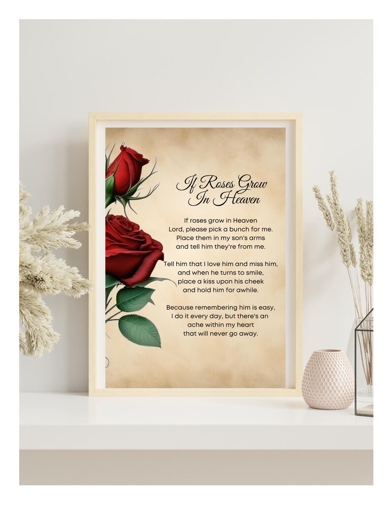 Roses in Heaven Poem, Loss of Son Sympathy Printable, in Loving Memory ...