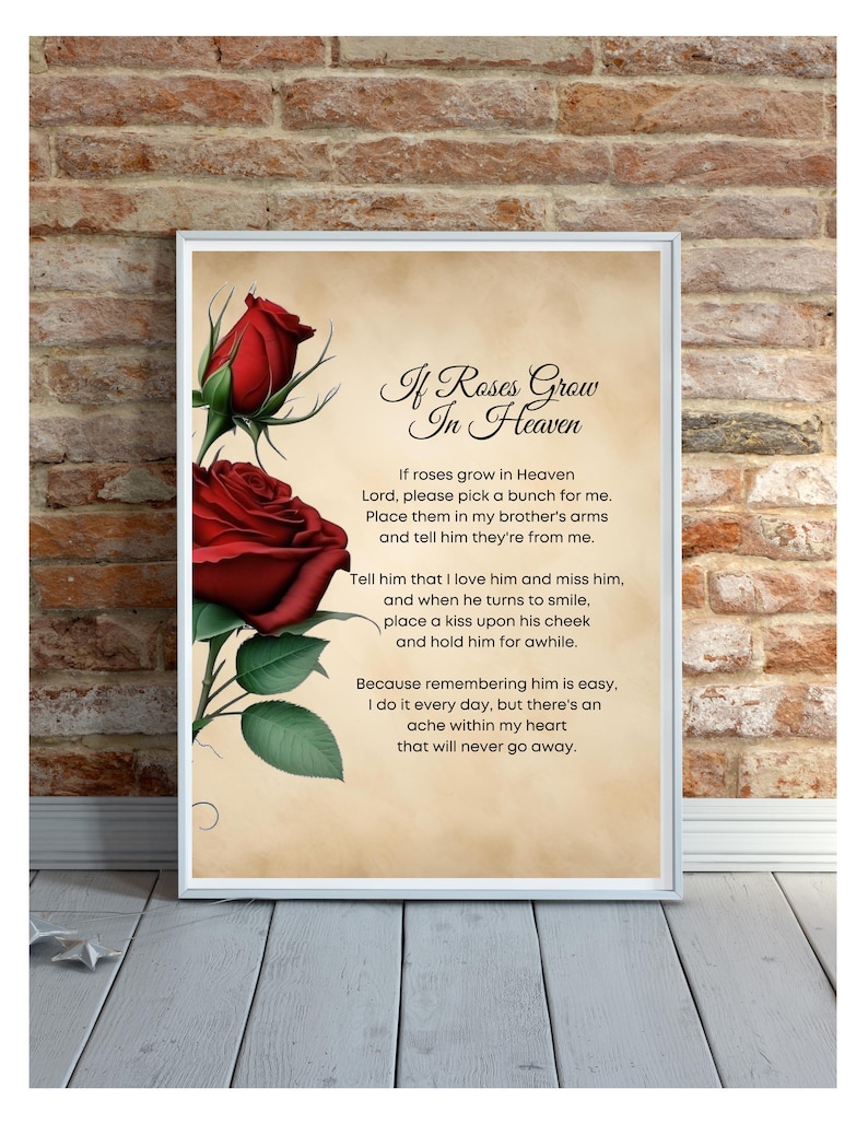Roses in Heaven Poem, Loss of Brother Sympathy Printable, in Loving ...