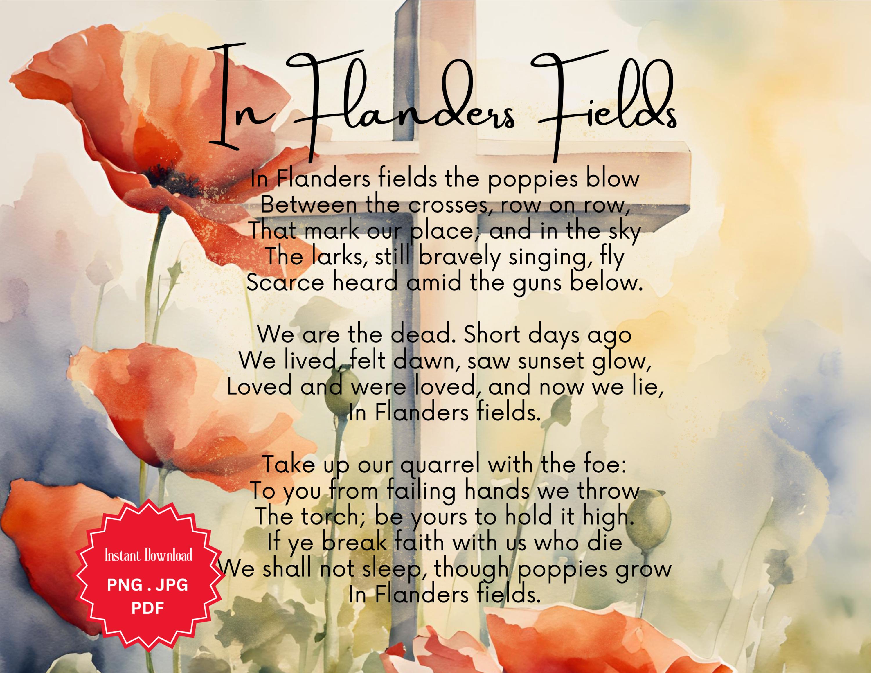In Flanders Fields Poem Print: Watercolor Poppies & Cross (digital ...