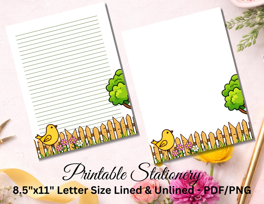 Bird Printable Writing Paper: Whimsical Spring Lined/unlined Stationery ...