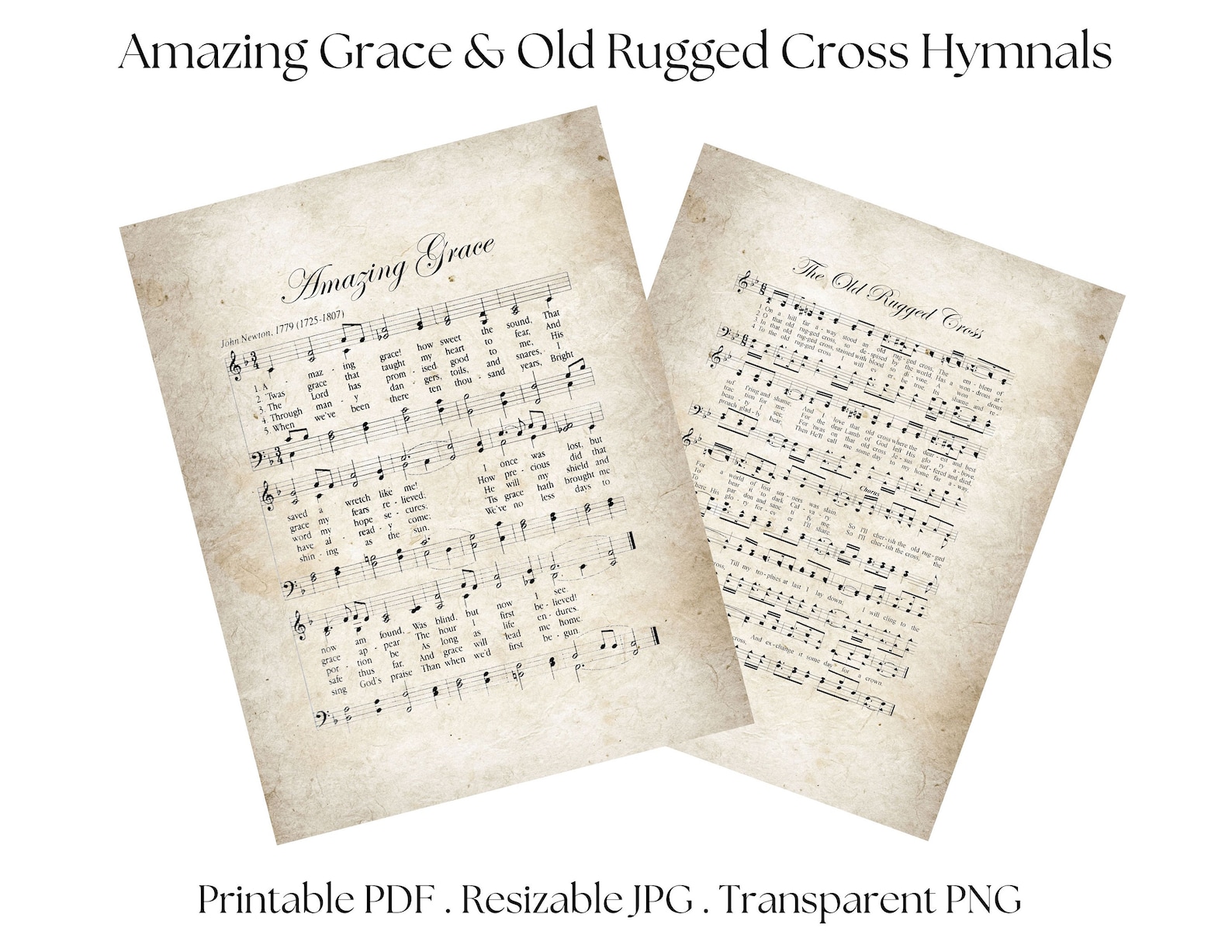 Amazing Grace Old Rugged Cross Hymn Sheet Music Print Set, Christian ...