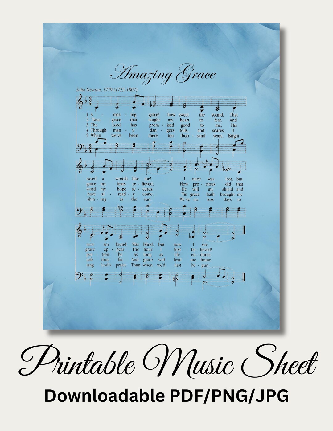 Amazing Grace, Hymnal, Gospel Music Sheet Printable, Christian Gift ...