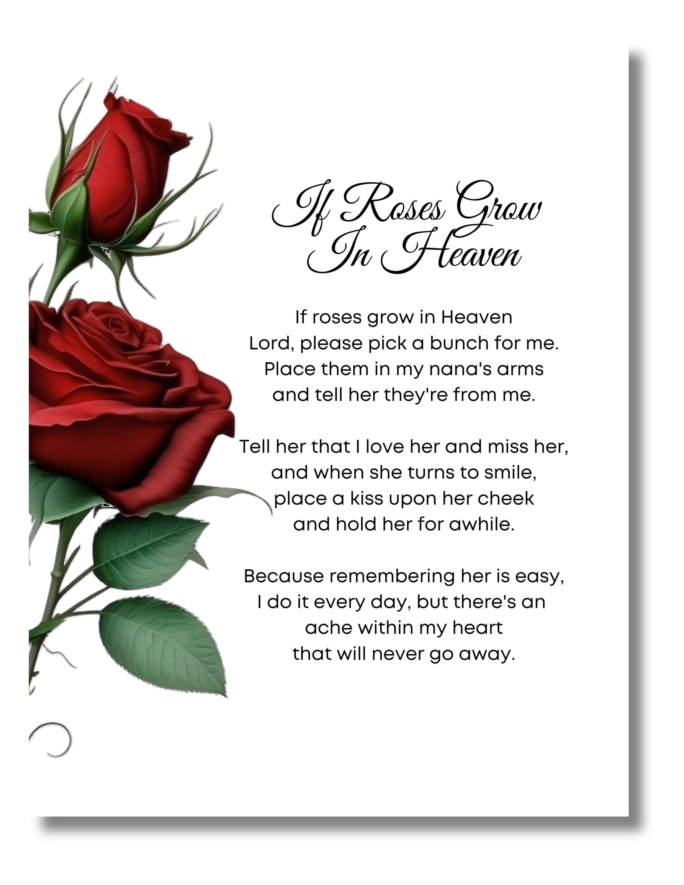 Loss of Nana Poem: Roses in Heaven Sympathy Gift, Printable Art, Digtal ...