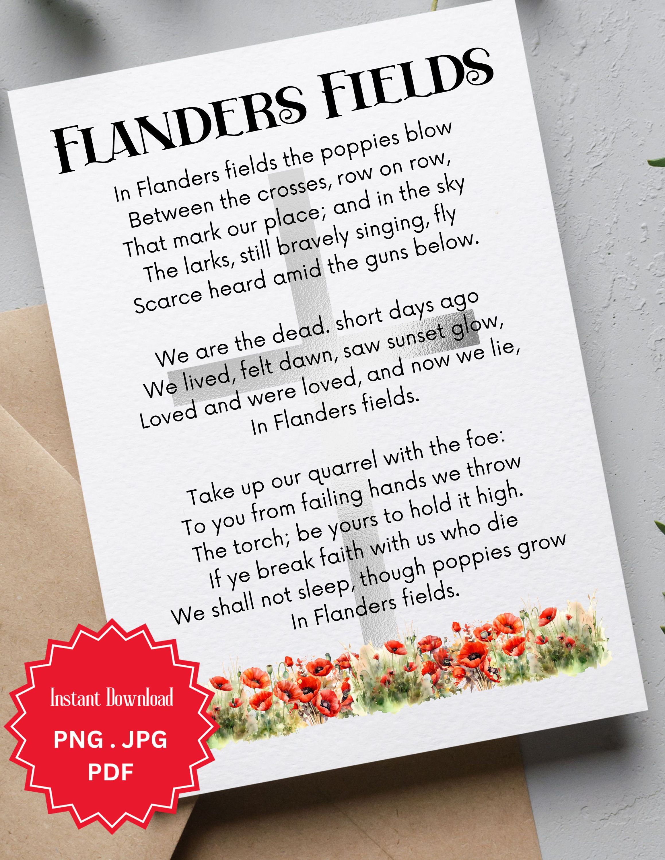 In Flanders Fields Poem Print: Remembrance Day Poppies, Minimal Art ...