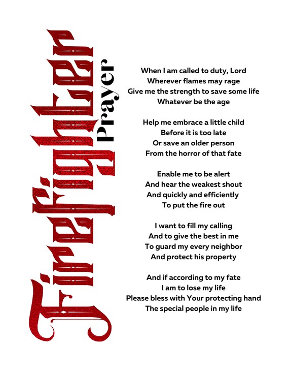 Printable Firemans Prayer Text A Firefighters Prayer Poem For Firemen