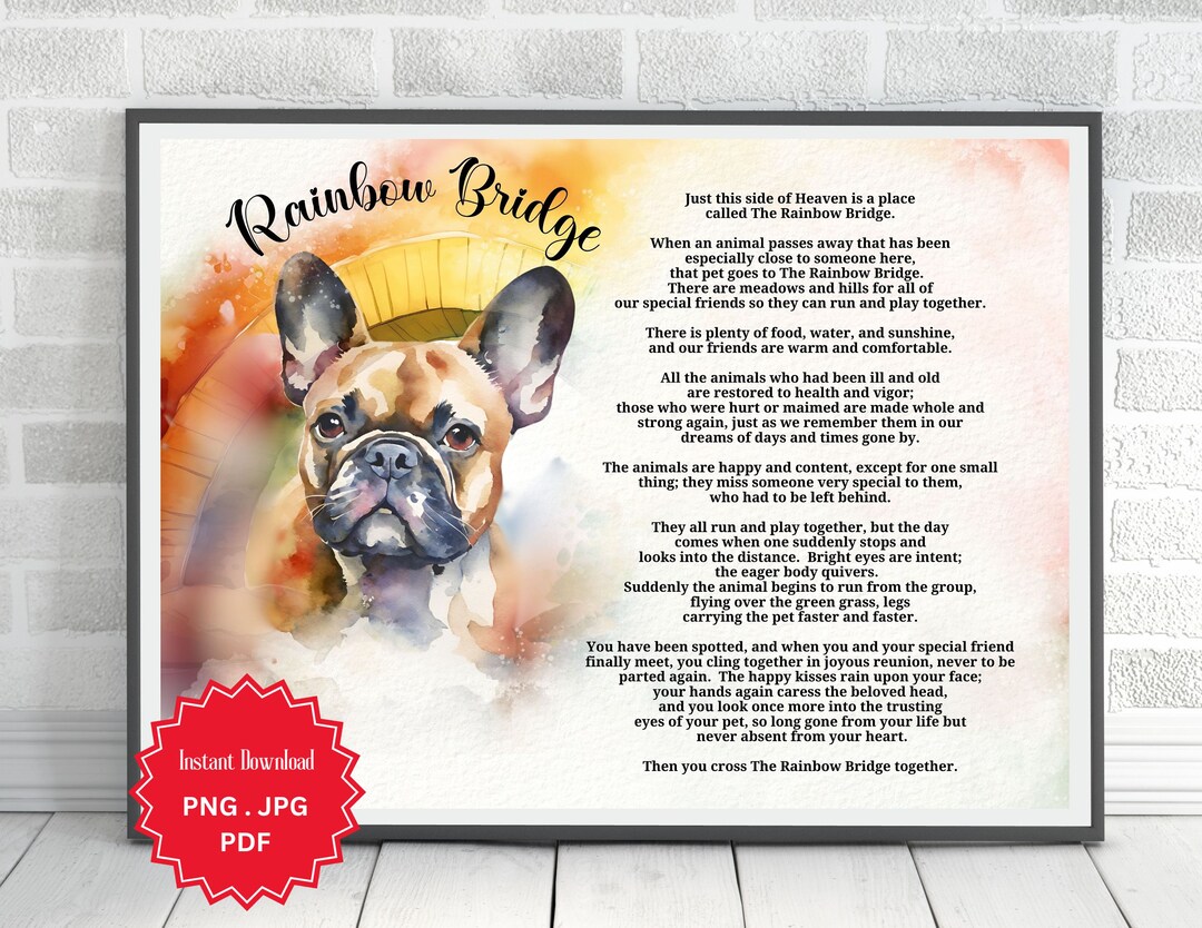 French Bulldog Rainbow Bridge Poem: Pet Loss Sympathy Gift (digital ...