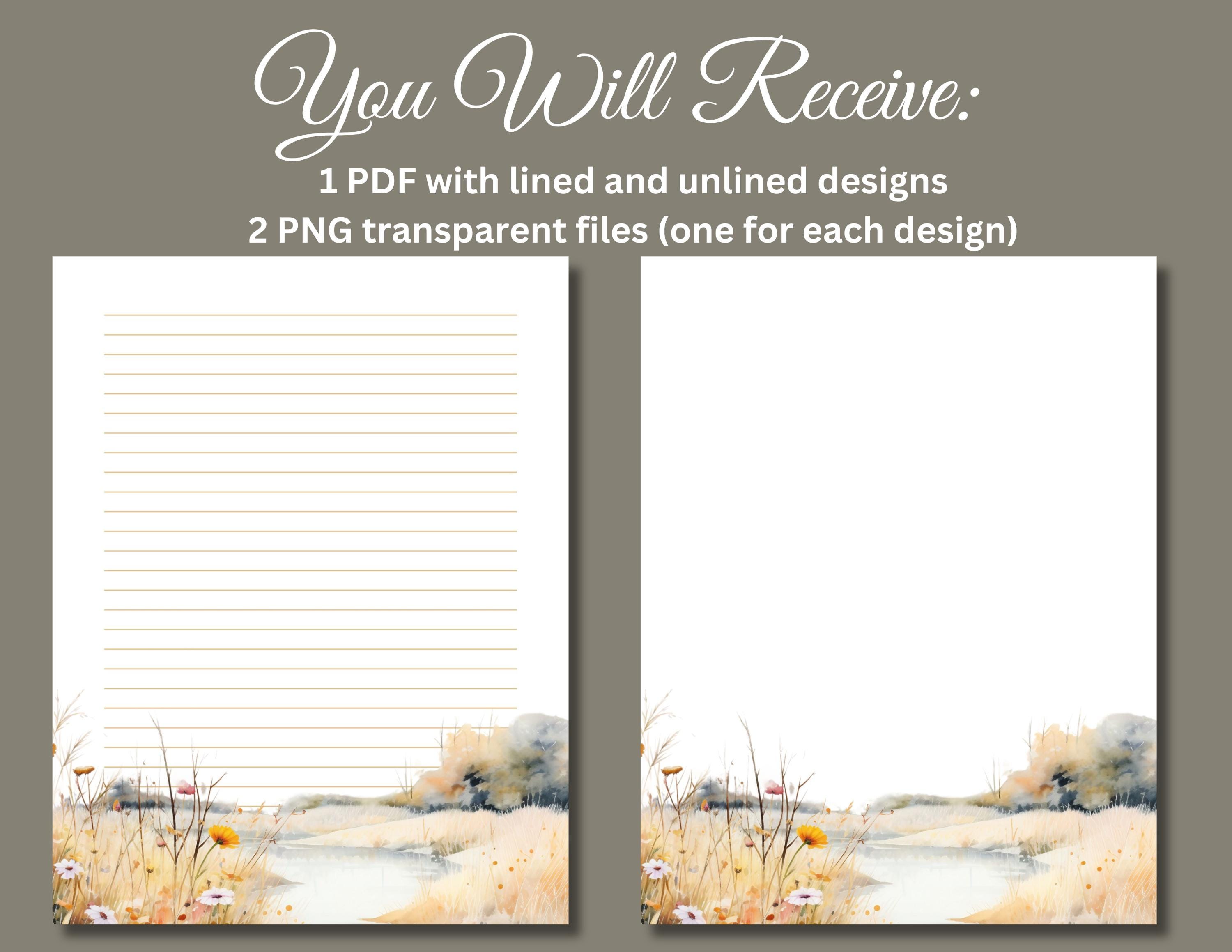 Scenic Meadow Printable Stationery: Lined & Unlined (PDF/PNG) - Etsy