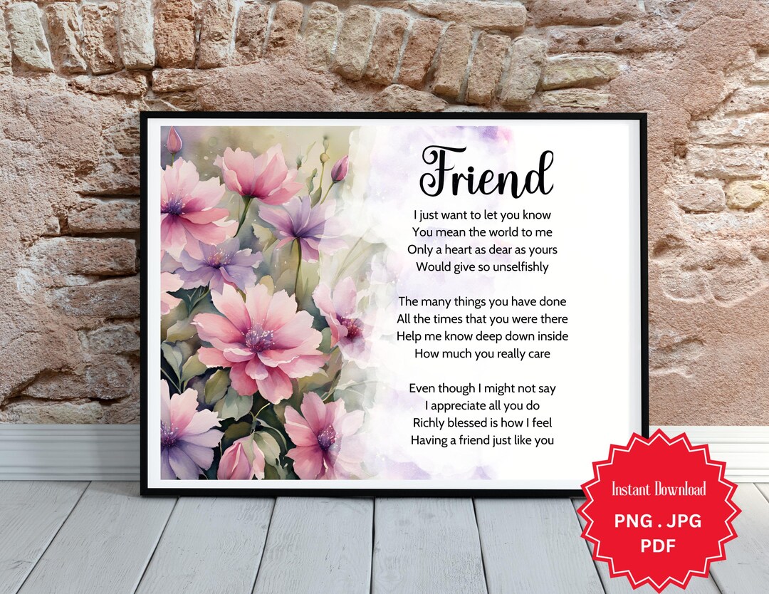 Friendship Poem, Printable, Friend Poem, Digital Art Print, Friendship ...