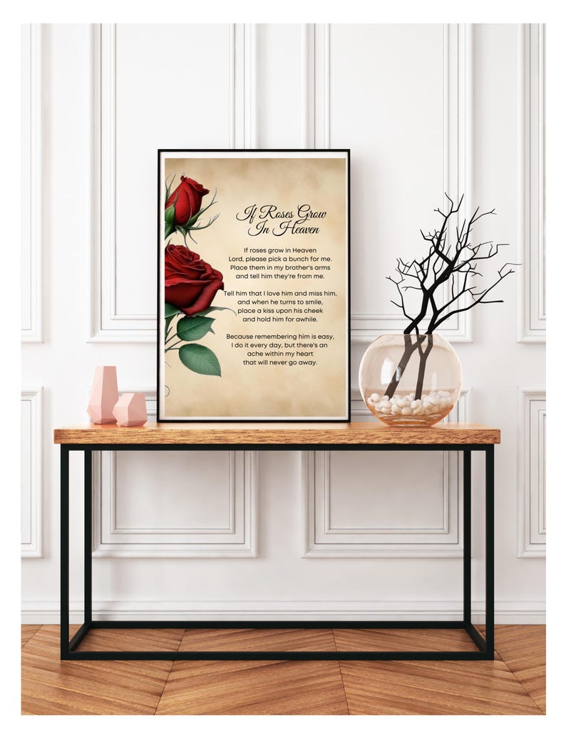 Roses in Heaven Poem, Loss of Brother Sympathy Printable, in Loving ...