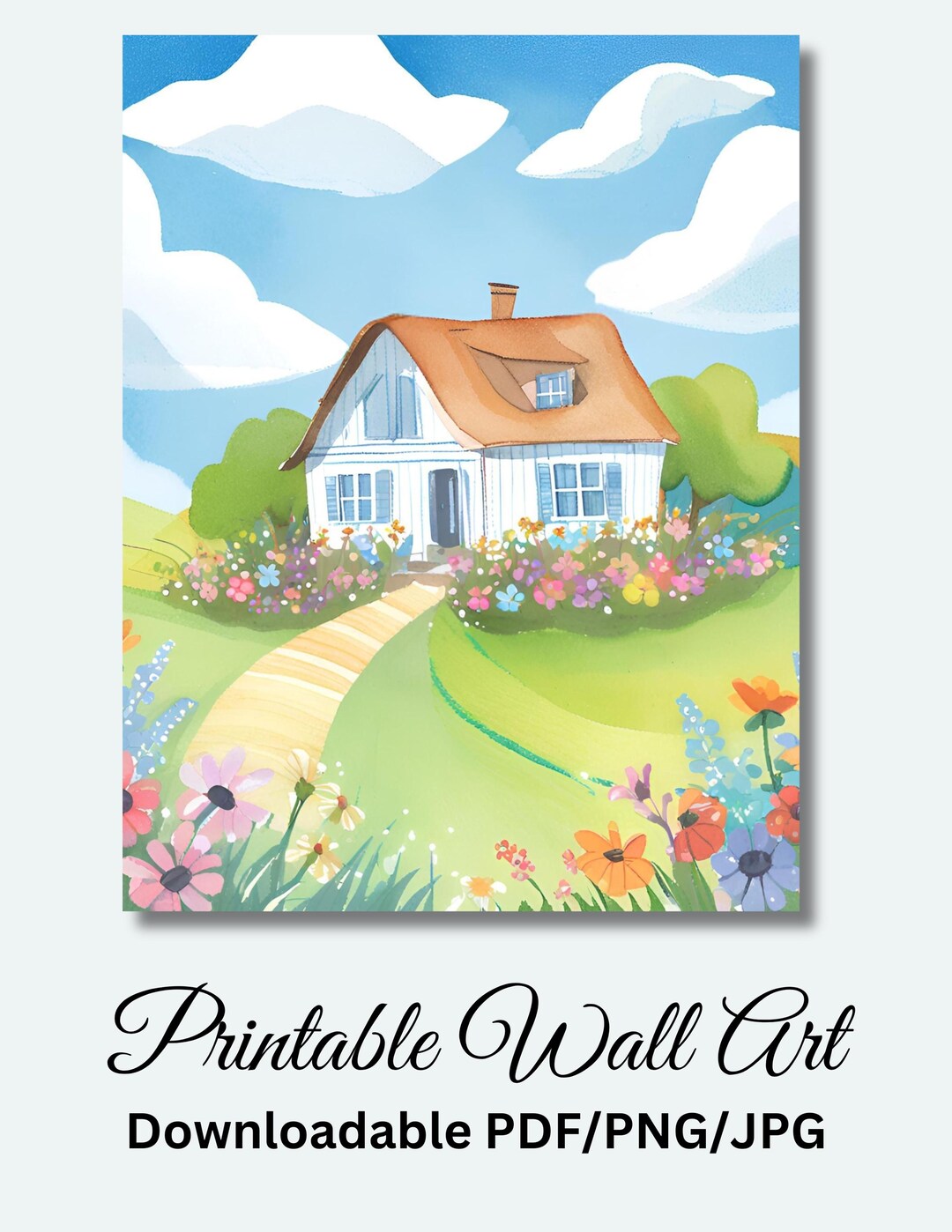 Whimsical Farm House, Country Printable Art, Landscape Wall Art ...
