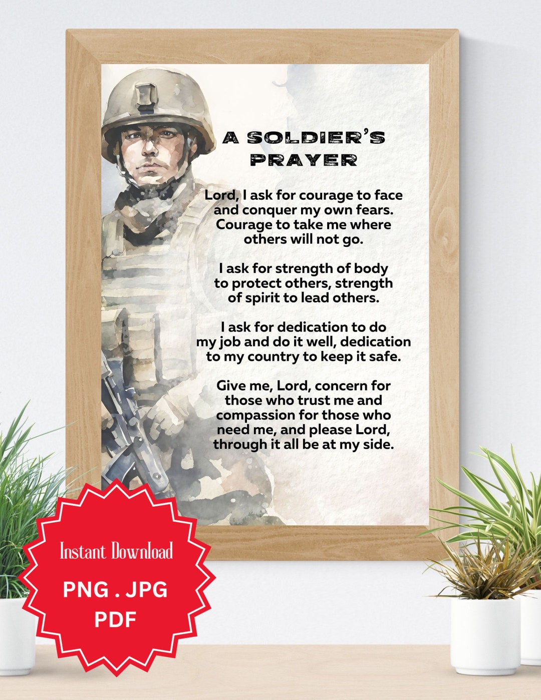 Soldier Prayer, Military Gift, Watercolor Wall Art, Armed Forces Prayer ...