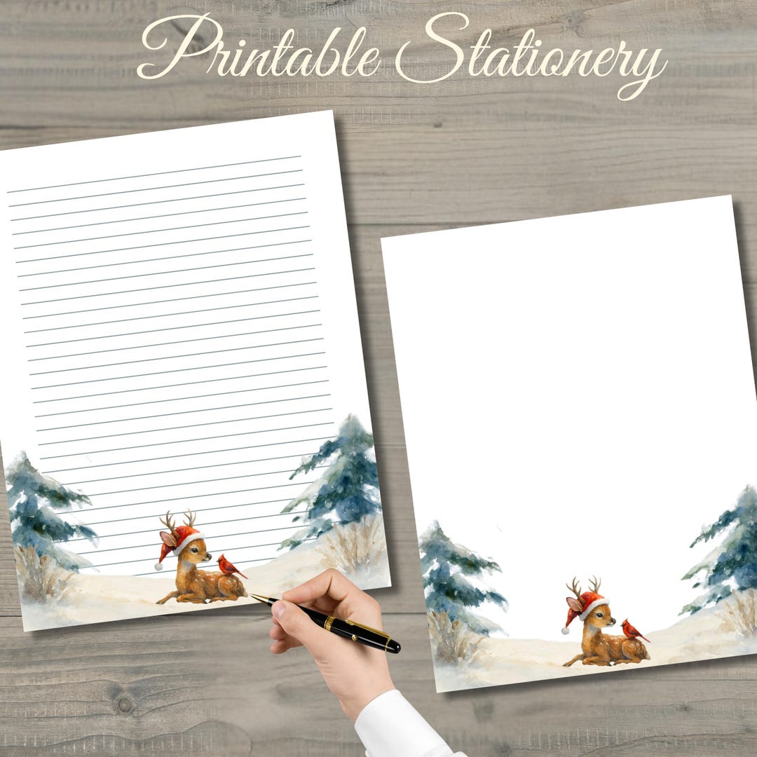 Christmas Printable Writing Paper, Baby Deer Stationery Set, Cardinal ...