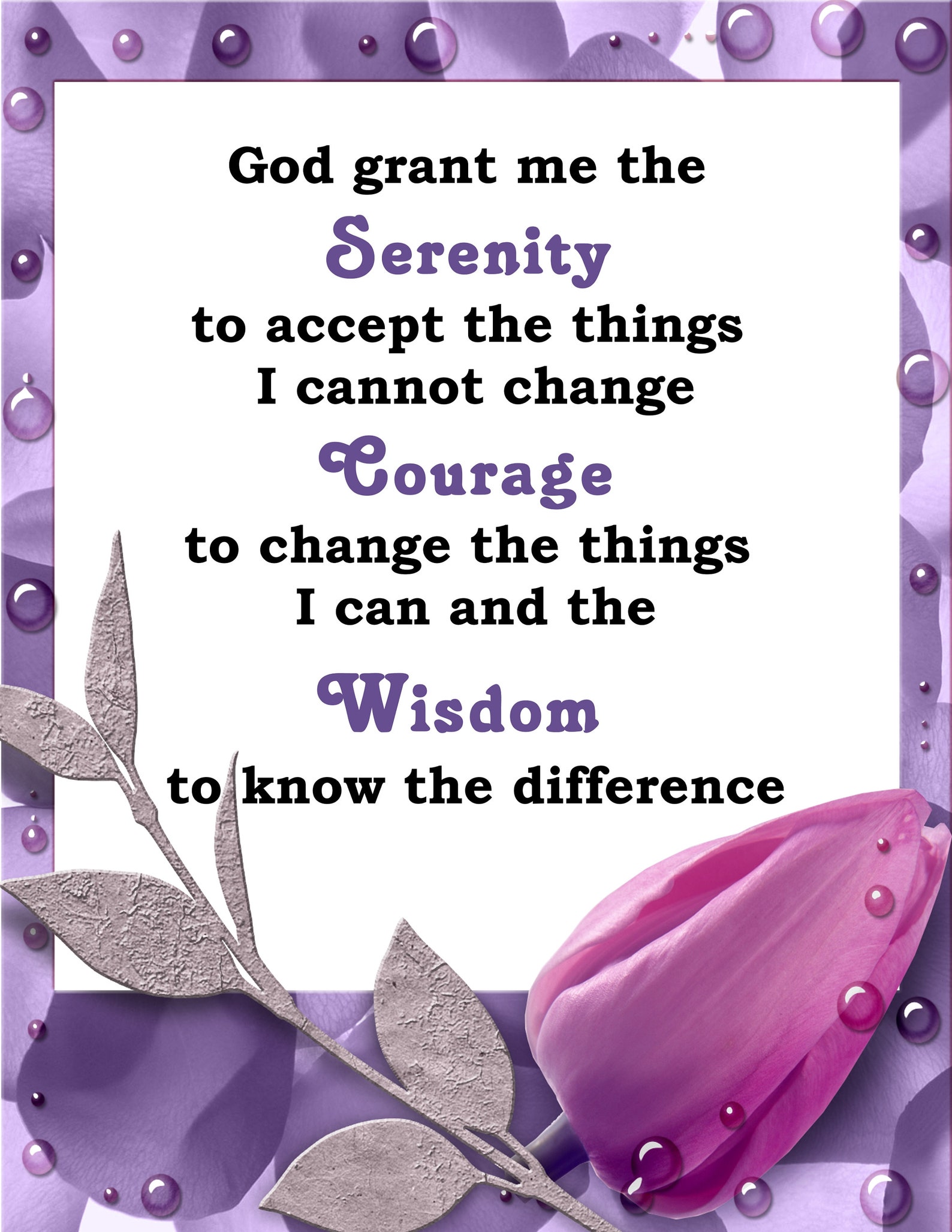 The Serenity Prayer on Purple Rose Background Print Digital | Etsy
