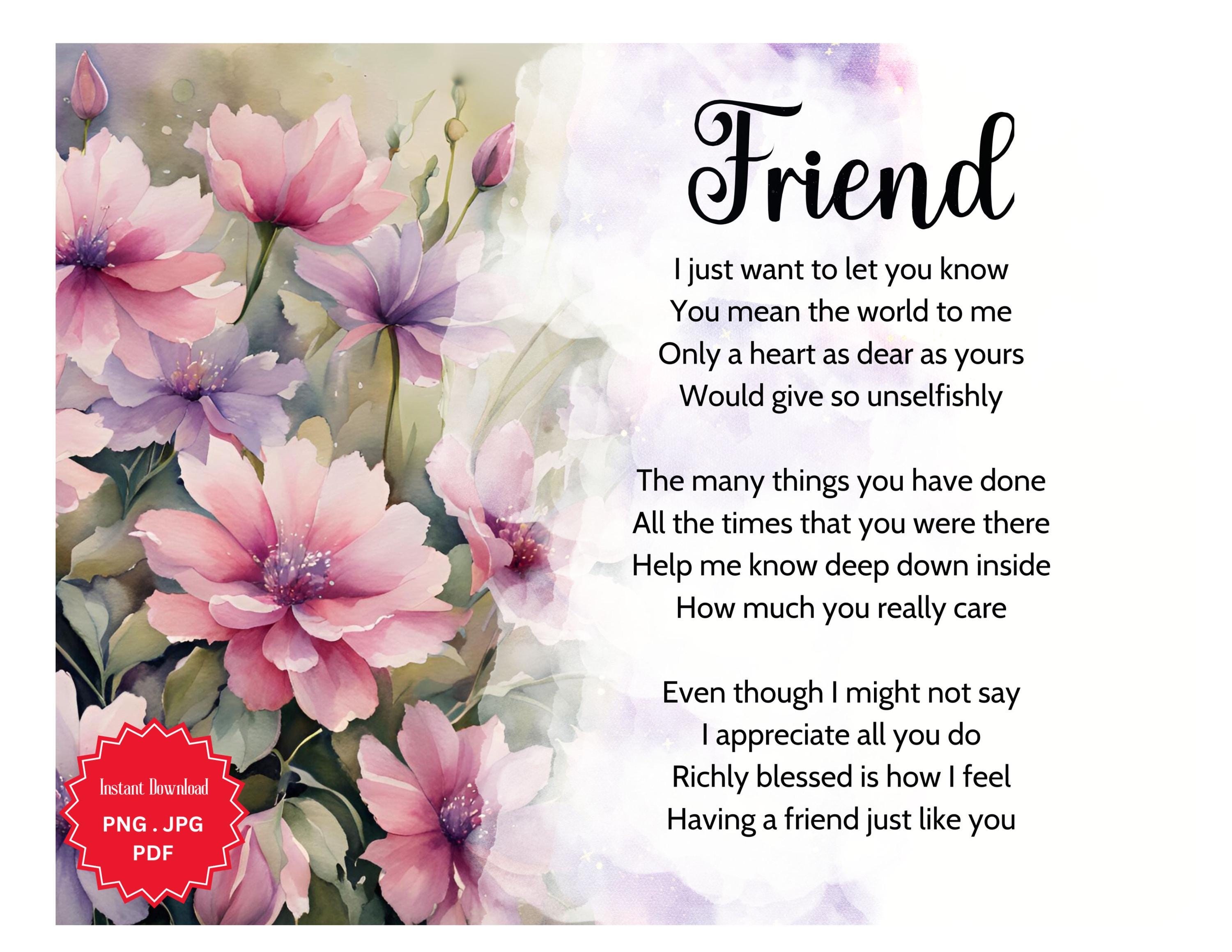 Friendship Poem Print: Watercolor Floral Wall Art (digital Download ...