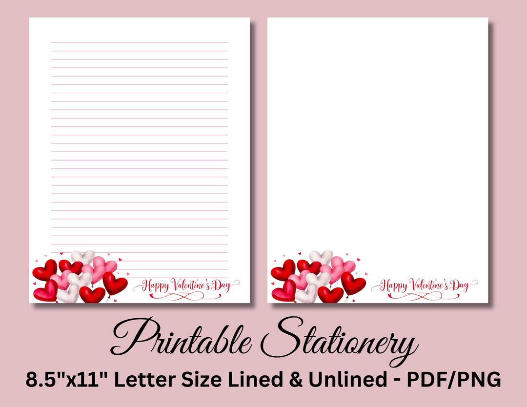 Valentine's Day Stationery: Lined & Unlined Letter Writing Paper ...