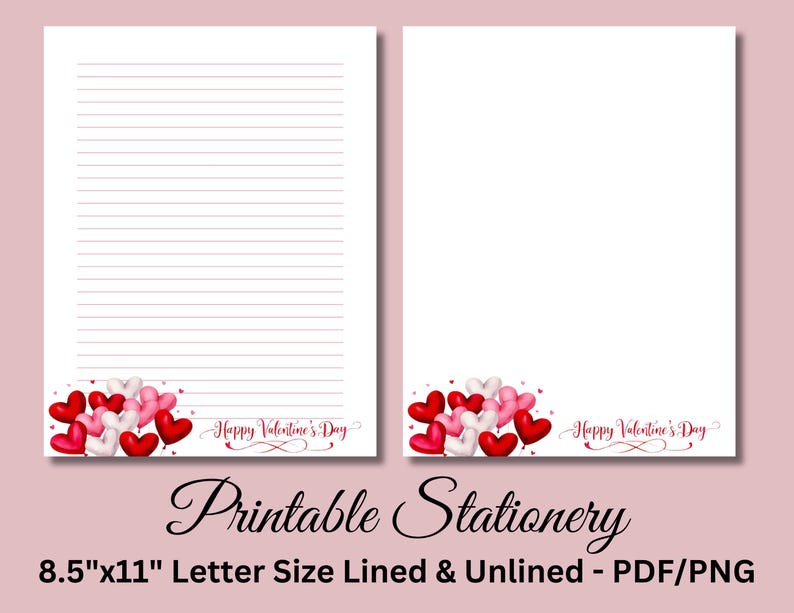 Valentine's Day Stationery: Lined & Unlined Letter Writing Paper ...