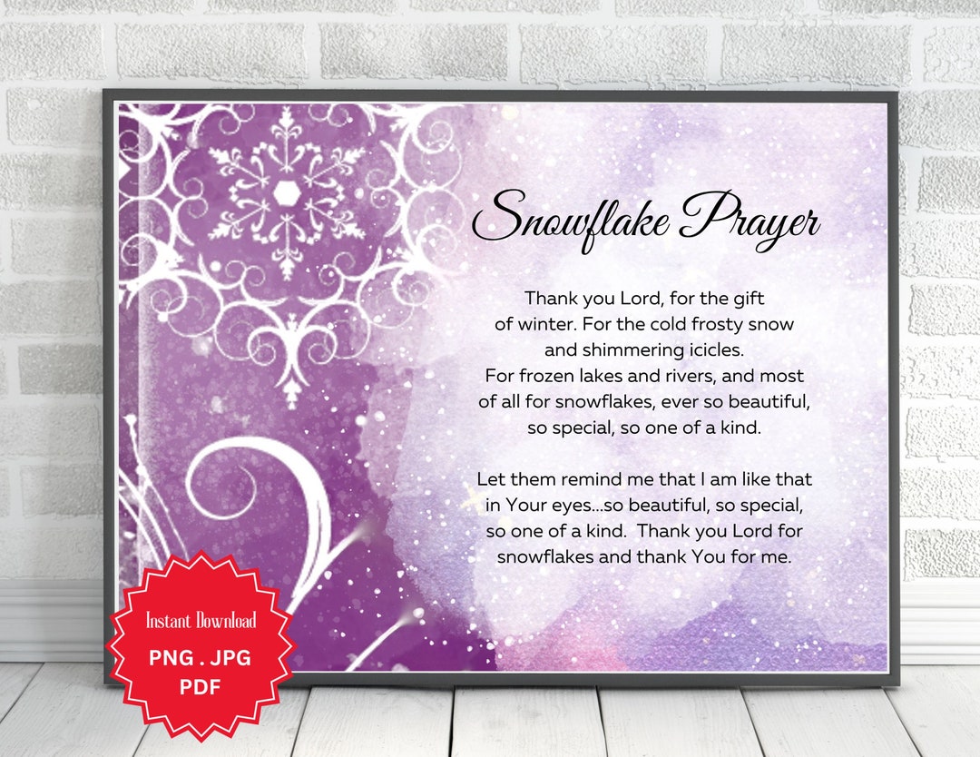 Snowflake Prayer Watercolor, Purple Wall Art, Christmas Digital Print ...