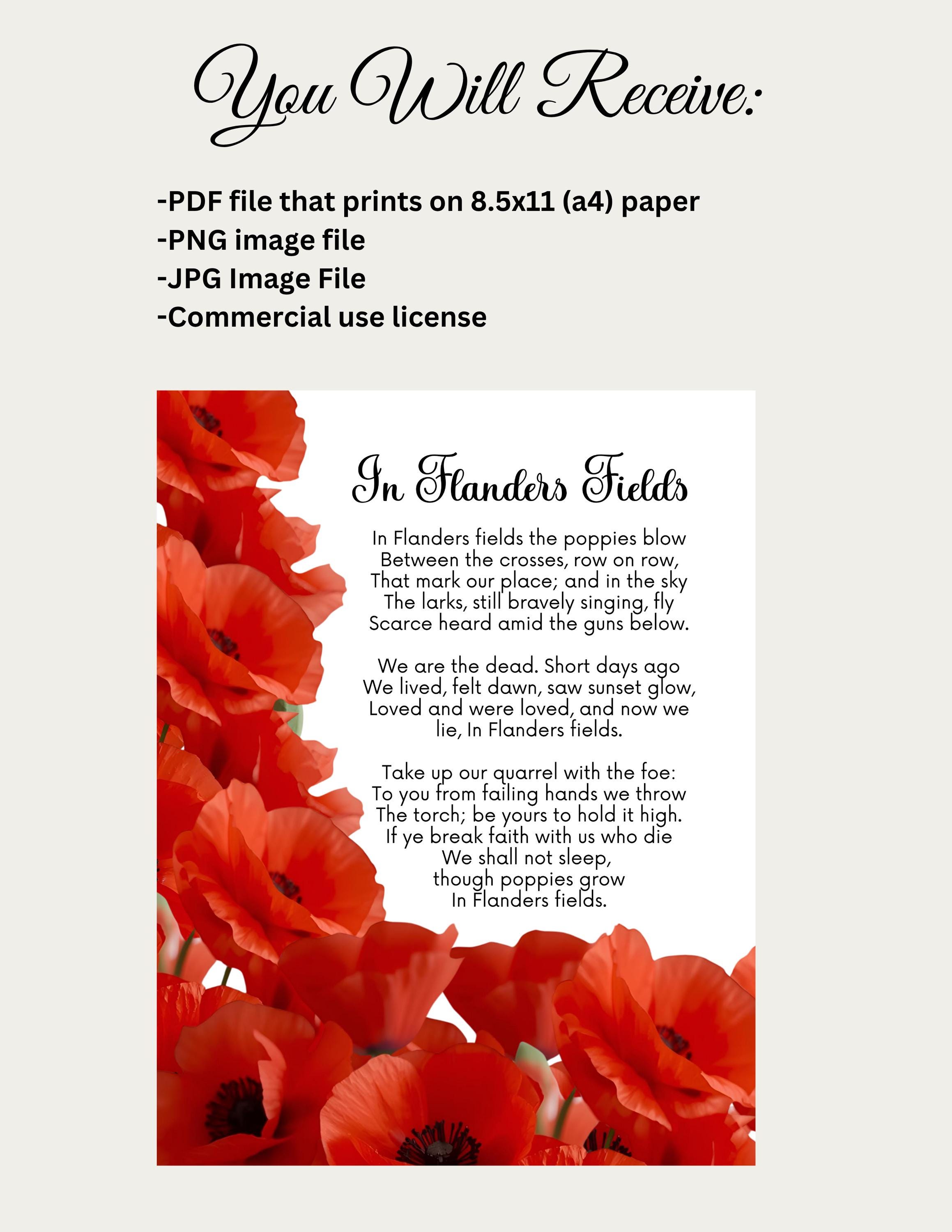 In Flanders Fields Poem Print: Remembrance Day Printable, Poppies ...