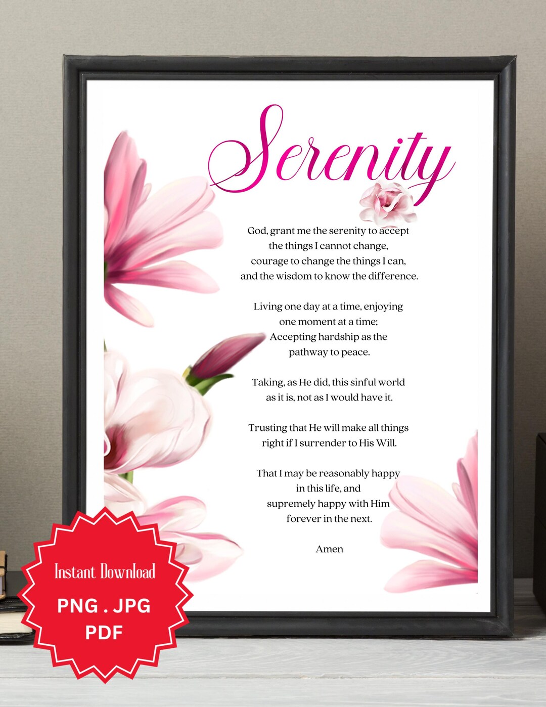 Serenity Prayer Printable: Pink Floral Christian Gift (digital Download ...