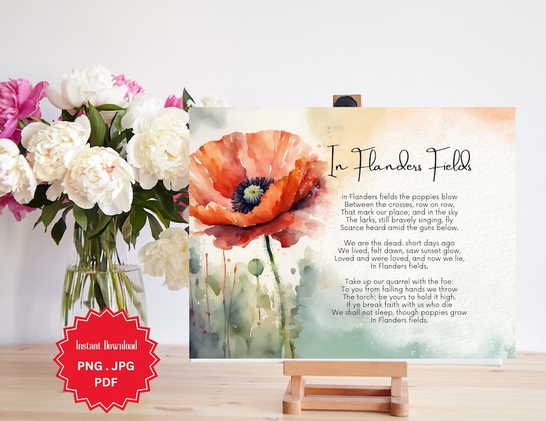 In Flanders Fields Poem Print: Remembrance Day Poppy Watercolor ...