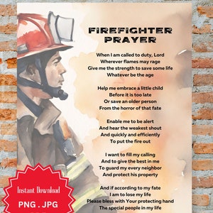 Firefighters Prayer, Firefighters Gift, Watercolor Wall Art, Firemans ...