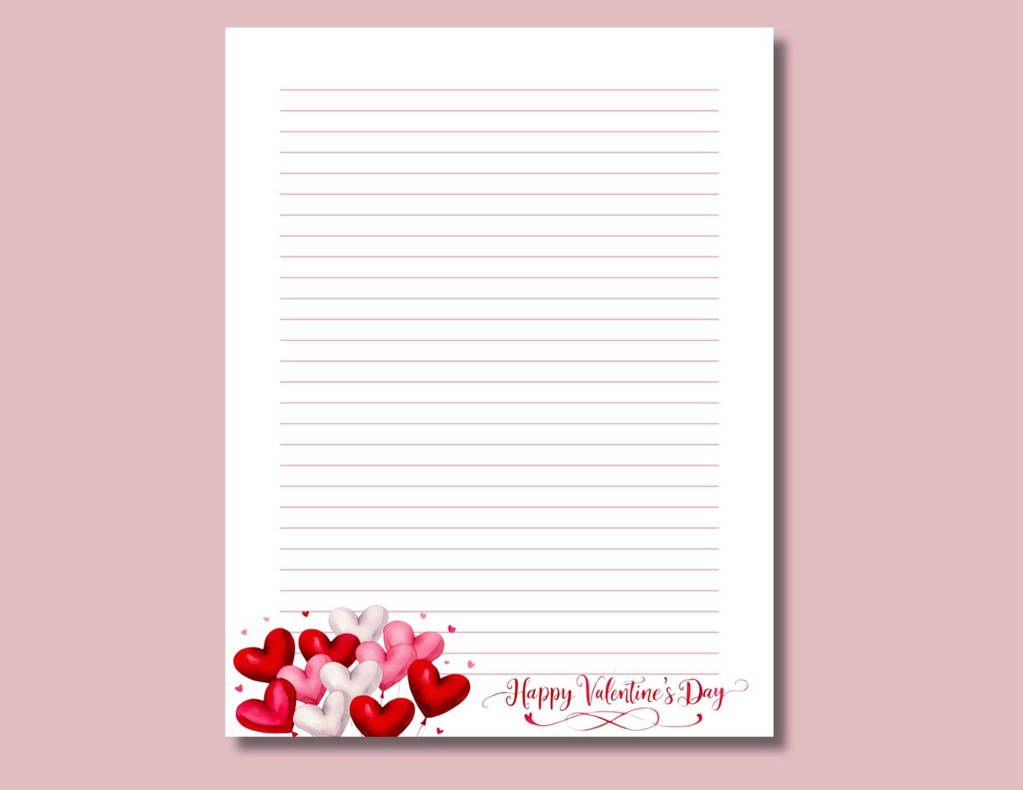 Valentine's Day Stationery: Lined & Unlined Letter Writing Paper ...