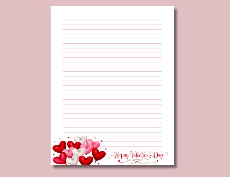 Valentine's Day Stationery: Lined & Unlined Letter Writing Paper ...