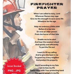 Firefighters Prayer, Firefighters Gift, Watercolor Wall Art, Firemans ...