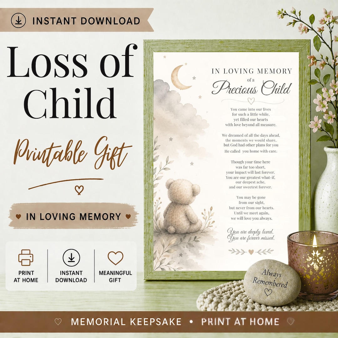 Loss of Child Memorial Poem Print, Baby Sympathy Keepsake (digital ...