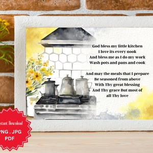 Kitchen Prayer Print: Watercolor Floral Stove Art (digital Download ...