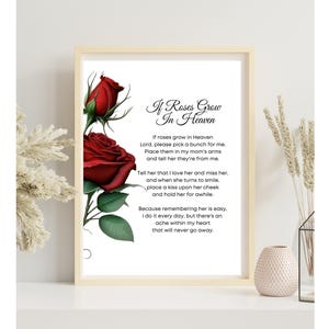 Loss of Mom Sympathy Poem: Roses in Heaven Printable Art (digital ...