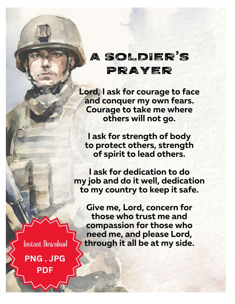 A Soldier's Prayer Print, Military Gift, Army Navy Marines Deployment ...