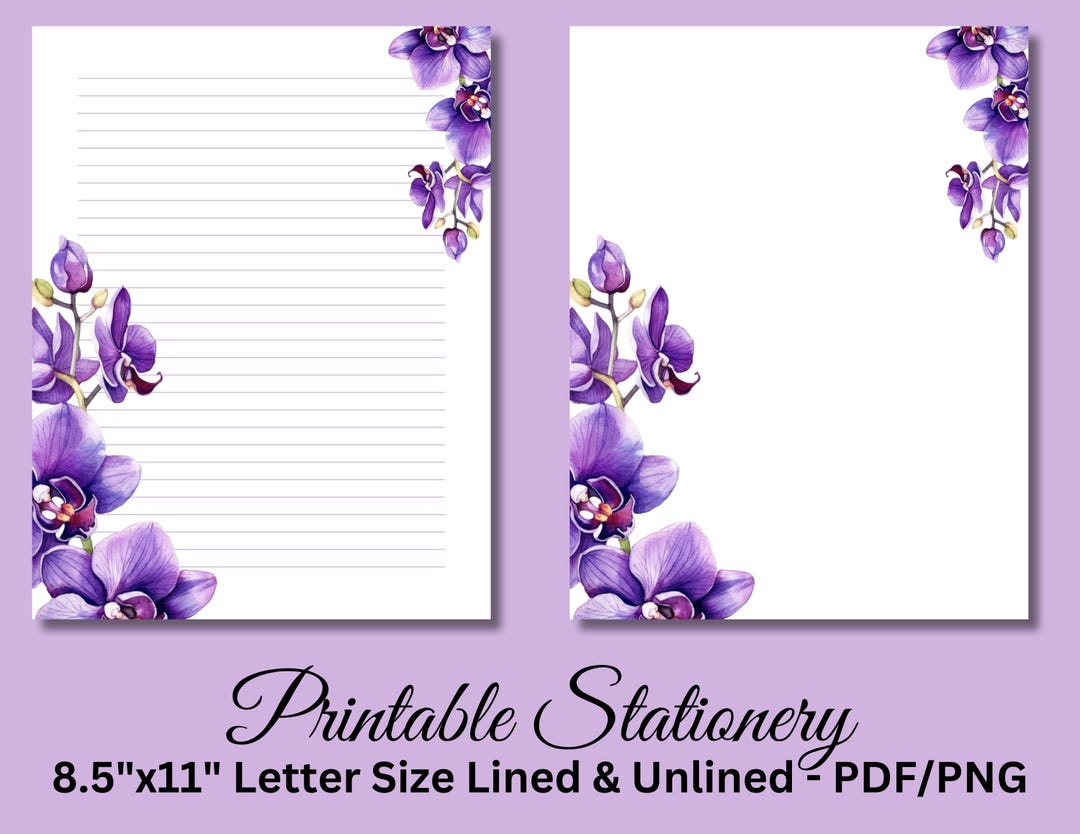 Floral Printable Stationery: Purple Orchid Letter Writing Set (PDF/PNG ...