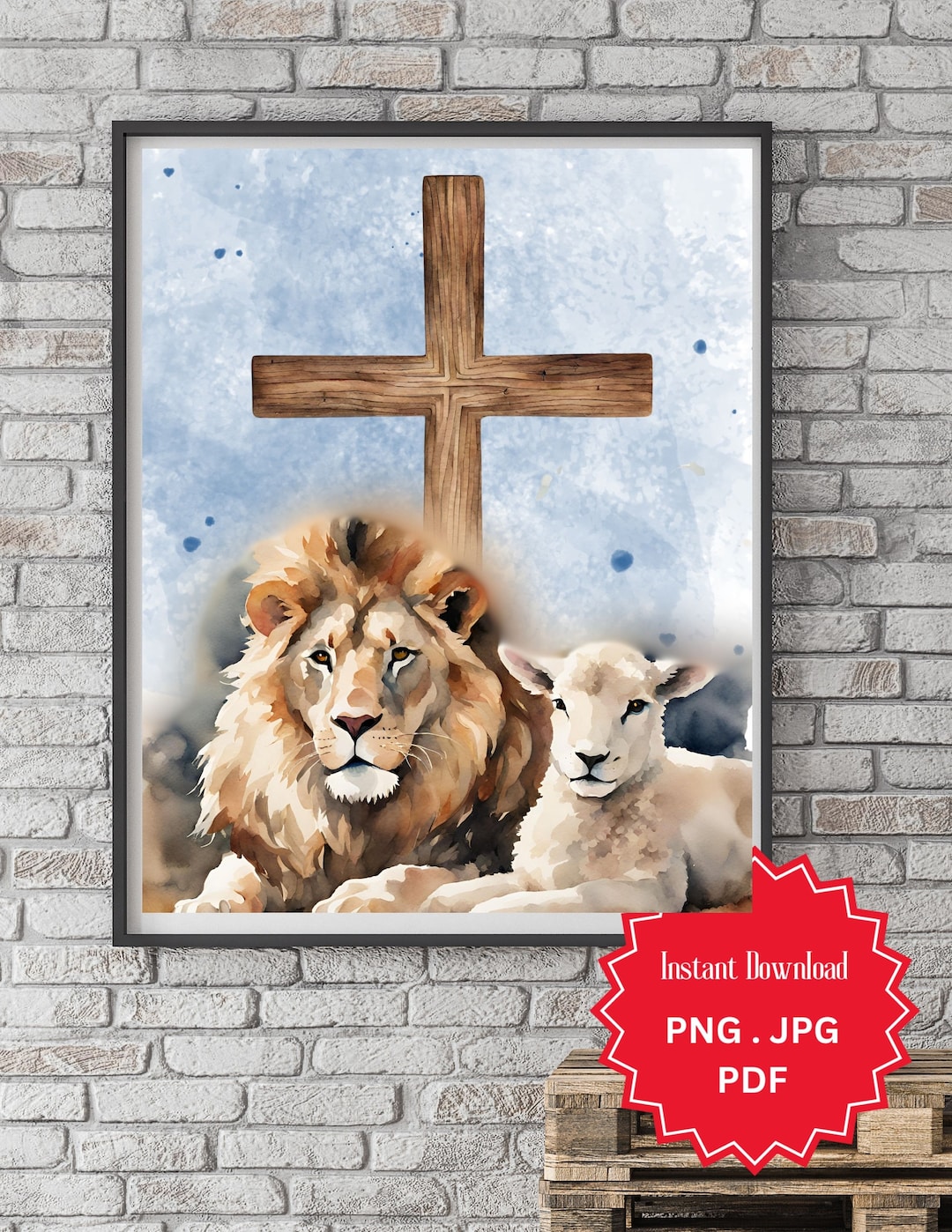 Lion, Lamb, Cross, Printable Poster, Christian Wall Print, Religious ...