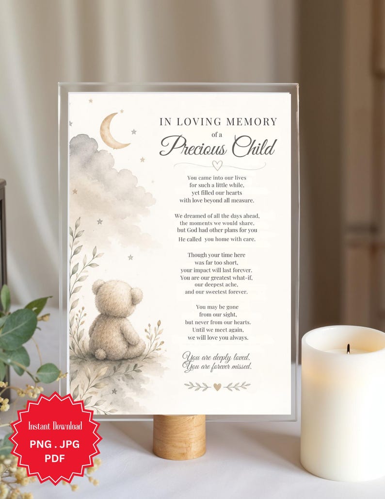 Loss of Child Memorial Poem Print, Baby Sympathy Keepsake (digital ...