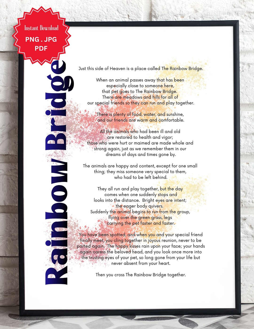 Rainbow Bridge, Dog, Cat, Pet, Remembrance, Sympathy Gift, Loss Of ...