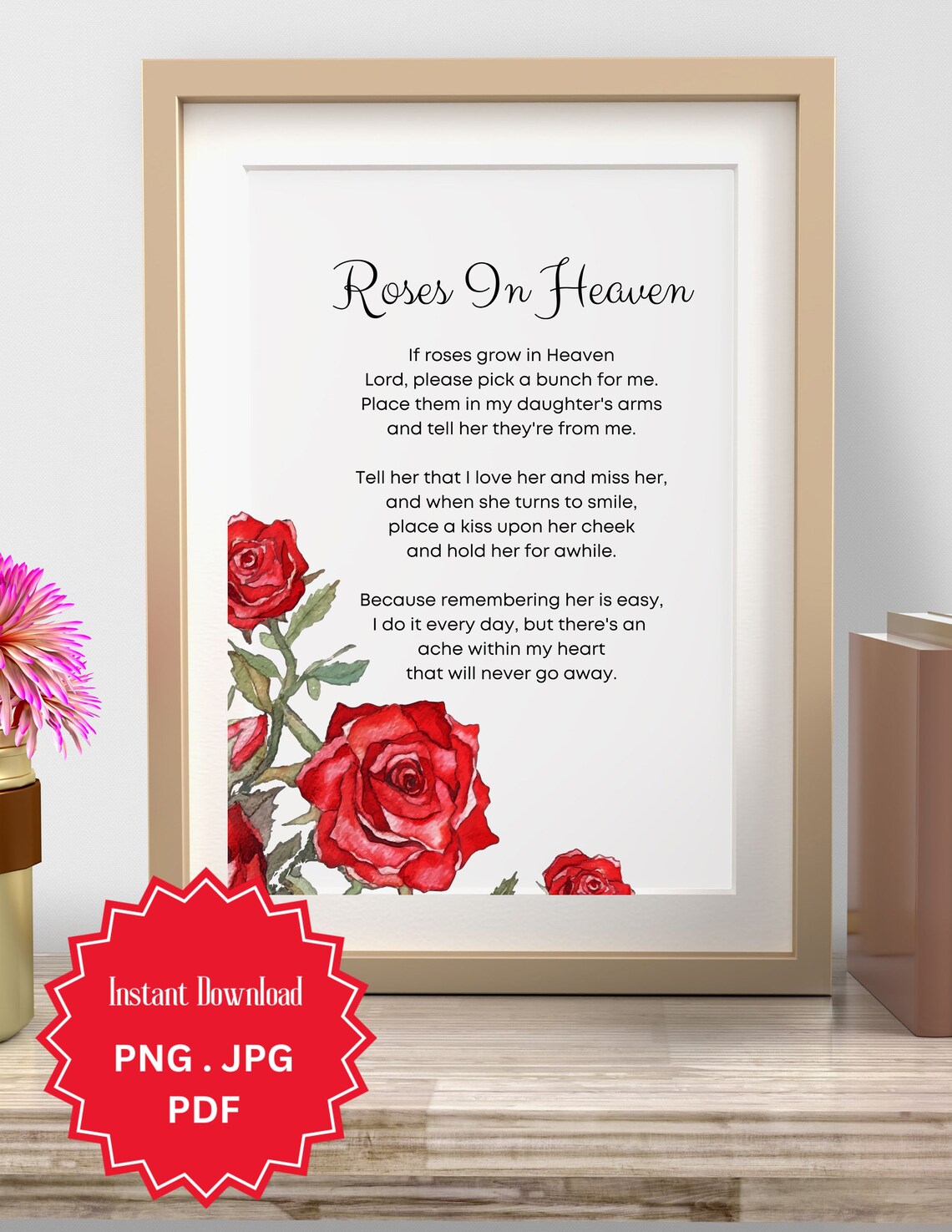 Loss of Daughter, Printable Sympathy Gift, Download Print, Roses in ...