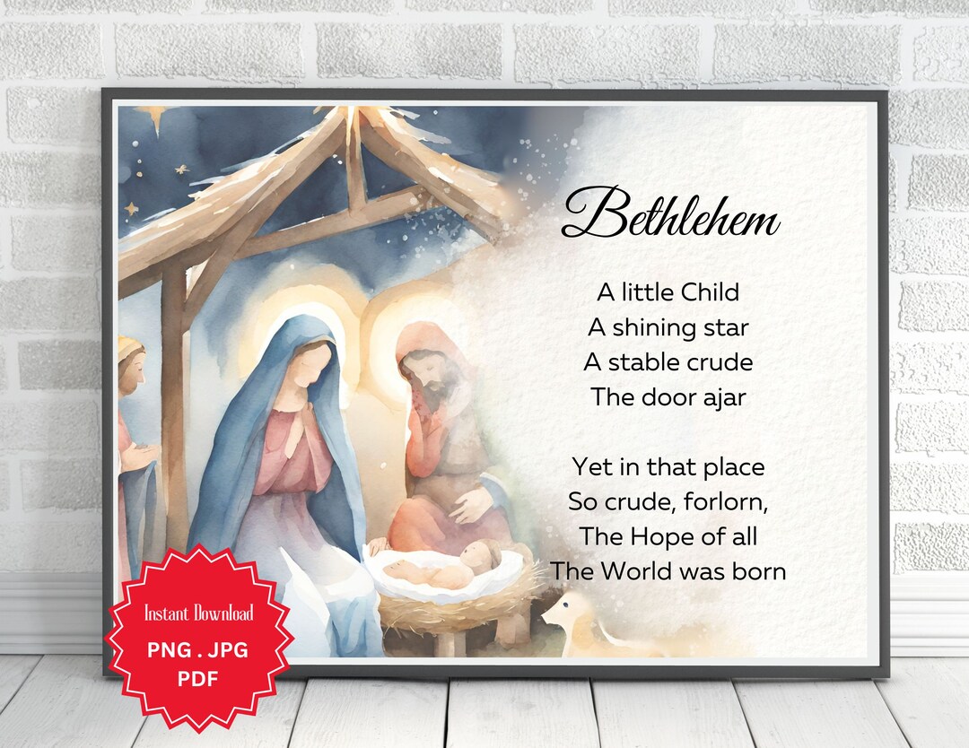 Bethlehem Poem, Nativity Png, Watercolor Wall Art, Christmas Digital ...
