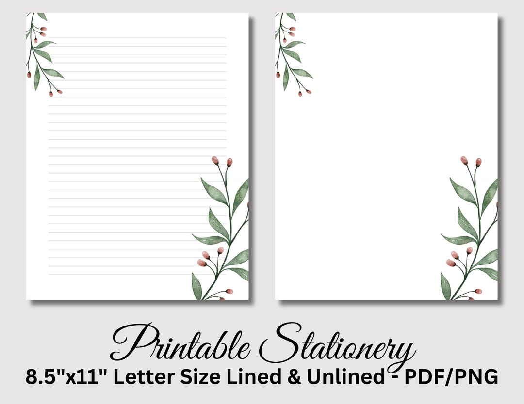 Botanical Stationery Paper, Leaf Letter Writing Set (lined/unlined PDF ...