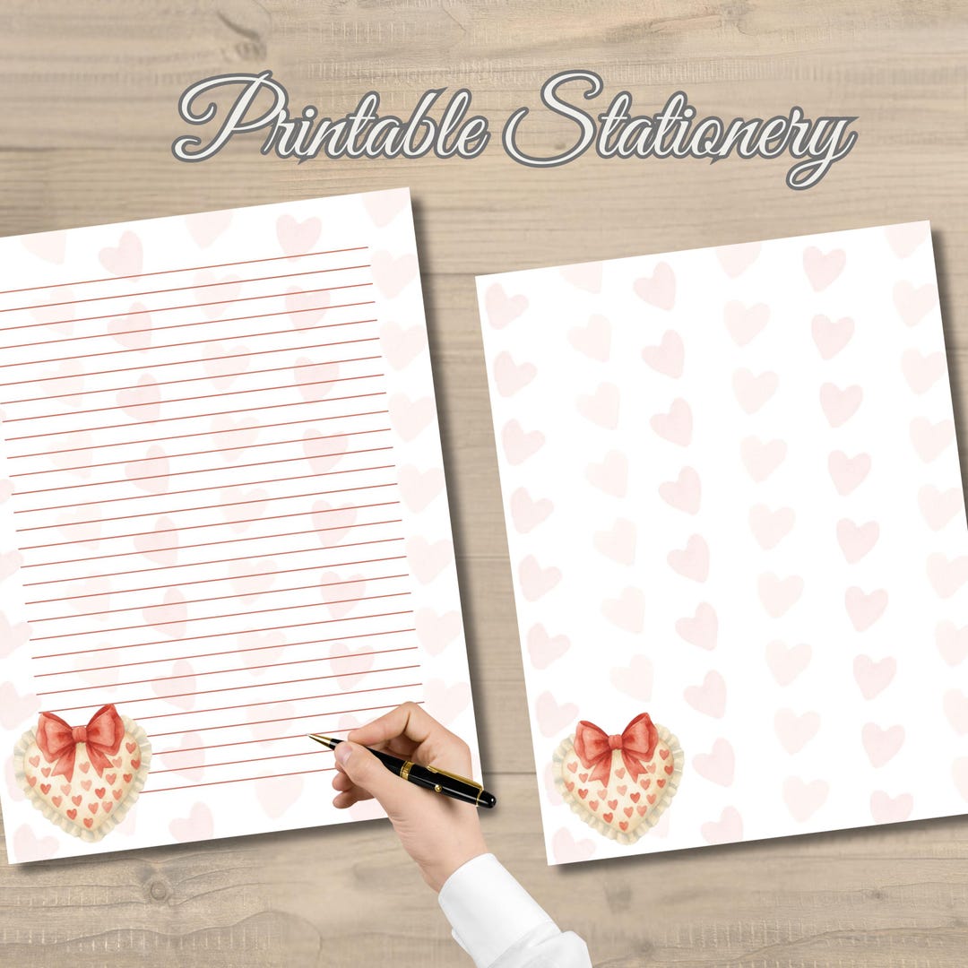 Valentines Printable Writing Paper, Frilly Heart Stationery Set ...