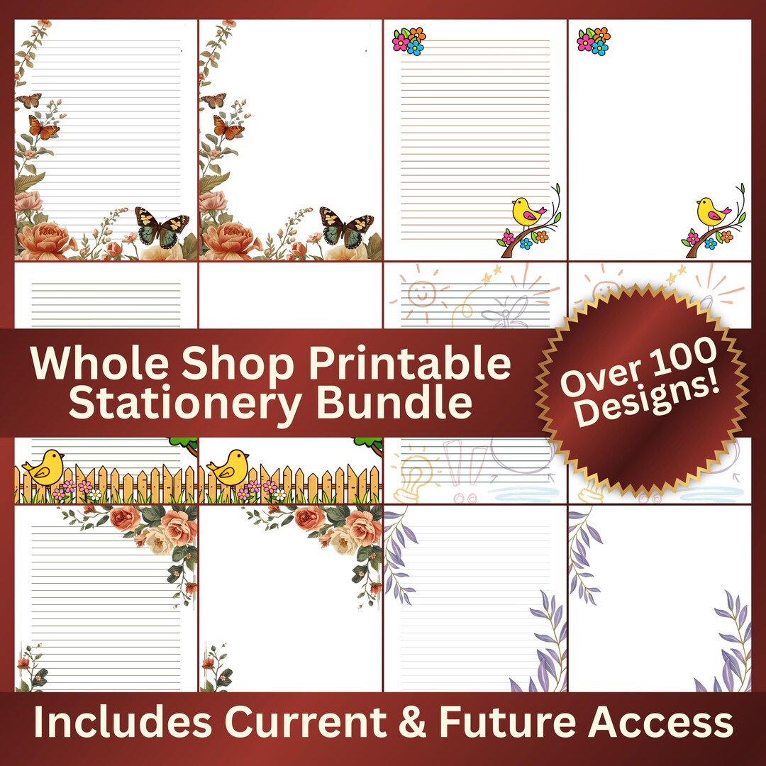 Whole Shop Bundle, Printable Writing Paper, Letter Stationery Set (PDF ...