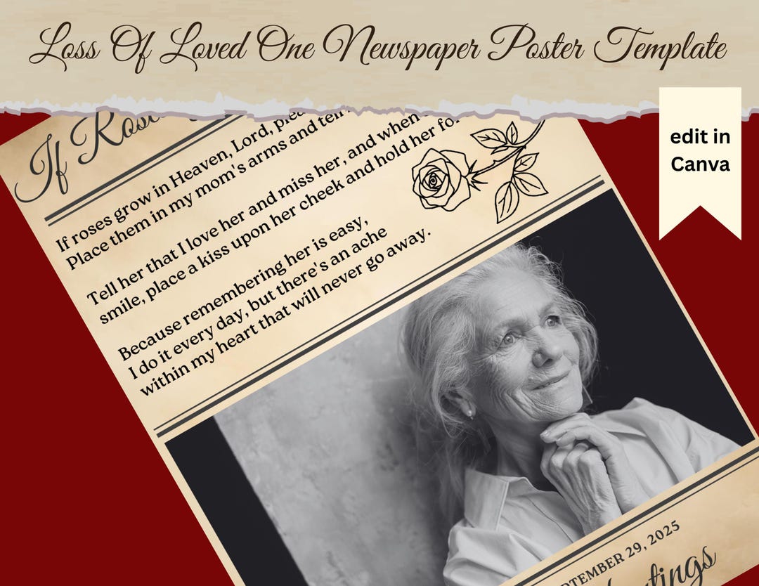 Custom Memorial Newspaper Canva Template, Editable Tribute Obituary ...