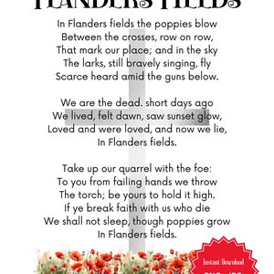 In Flanders Fields Poem Print: Remembrance Day Poppies, Minimal Art ...